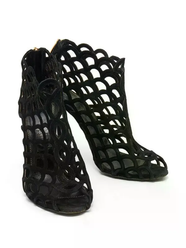 SERGIO ROSSI Suede Caged Open-toe Stiletto Ankle Boots