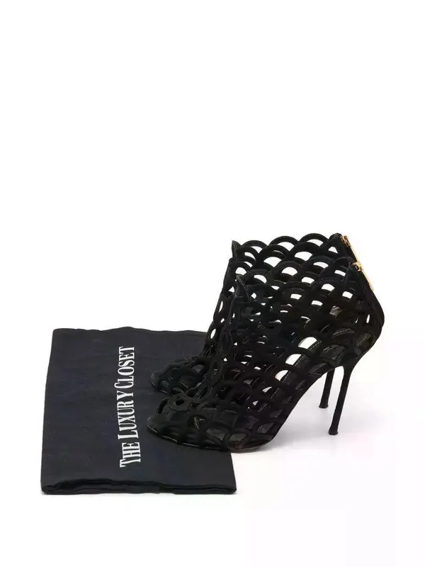 SERGIO ROSSI Suede Caged Open-toe Stiletto Ankle Boots