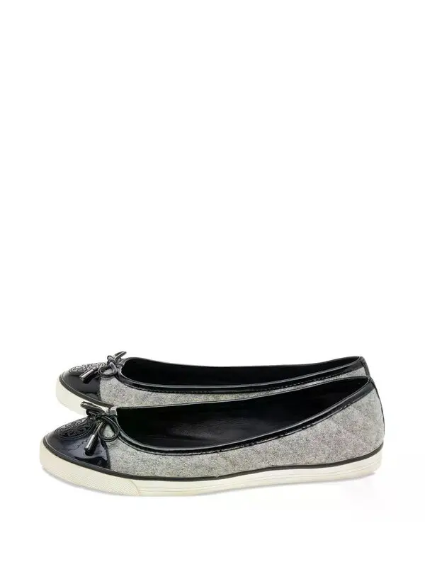 Tory Burch Quilted Wool Ballet Flats With Patent Leather Cap Toe