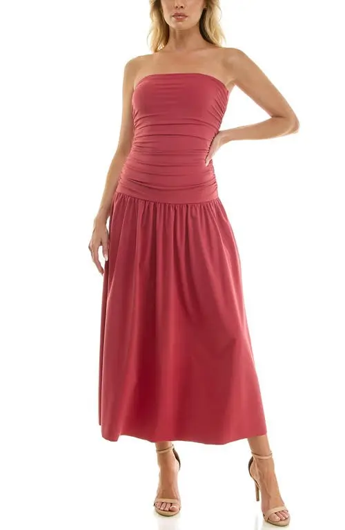 SOCIALITE Ruched Bodice Strapless Maxi Dress With Pockets - Berry