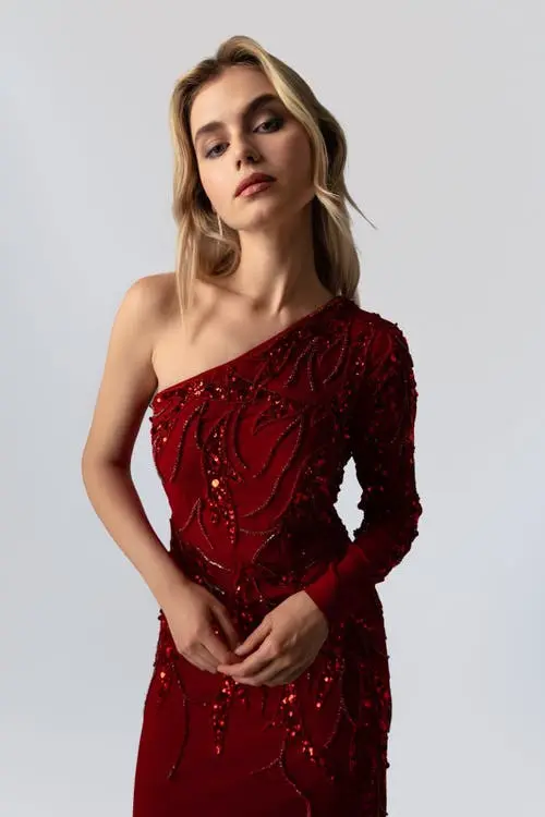 RAISHMA Elara One Shoulder Embellished Midi Dress