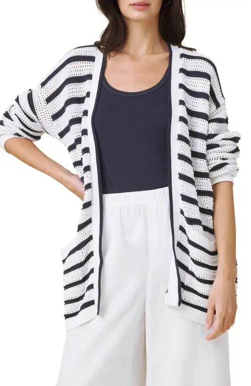 Splendid Beckham Stripe Open Cardigan - White/navy