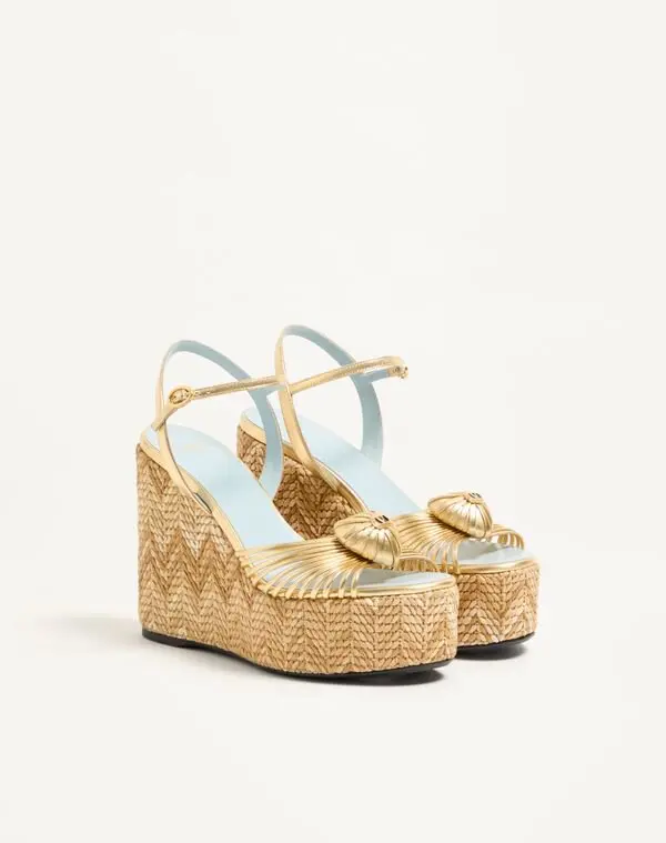 Valentino Garavani Laminated Nappa Wedge Sandal - Natural