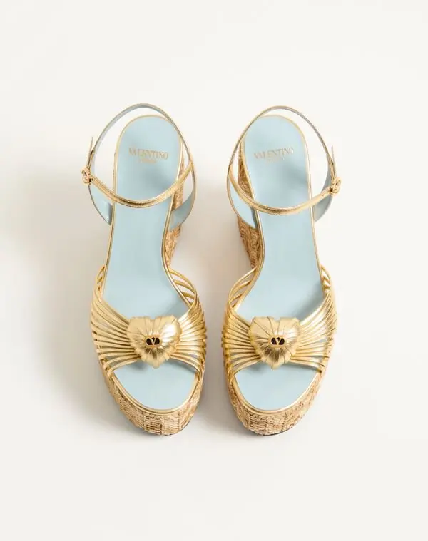 Valentino Garavani Laminated Nappa Wedge Sandal - Natural