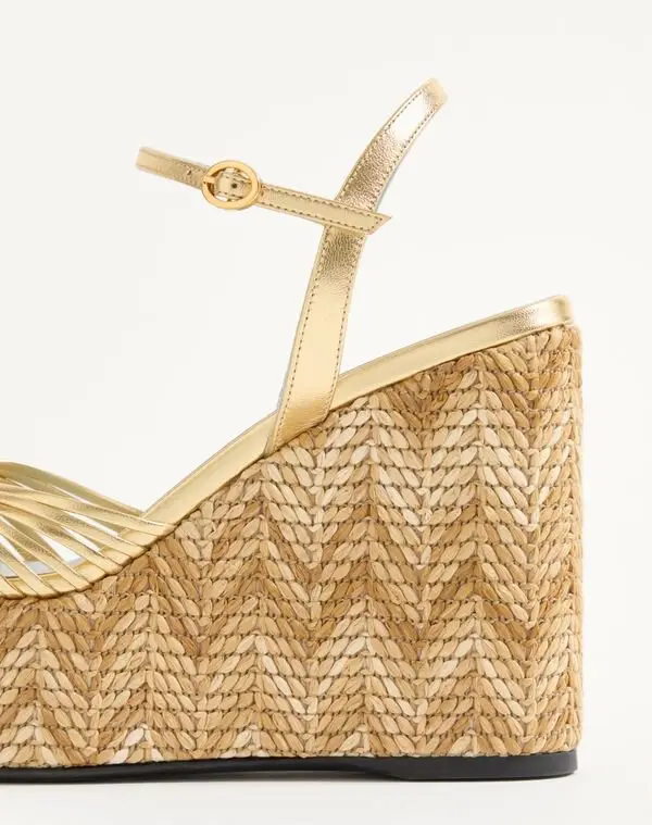 Valentino Garavani Laminated Nappa Wedge Sandal - Natural