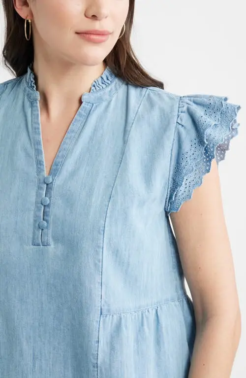 Caslon Ruffle Eyelet Chambray Top