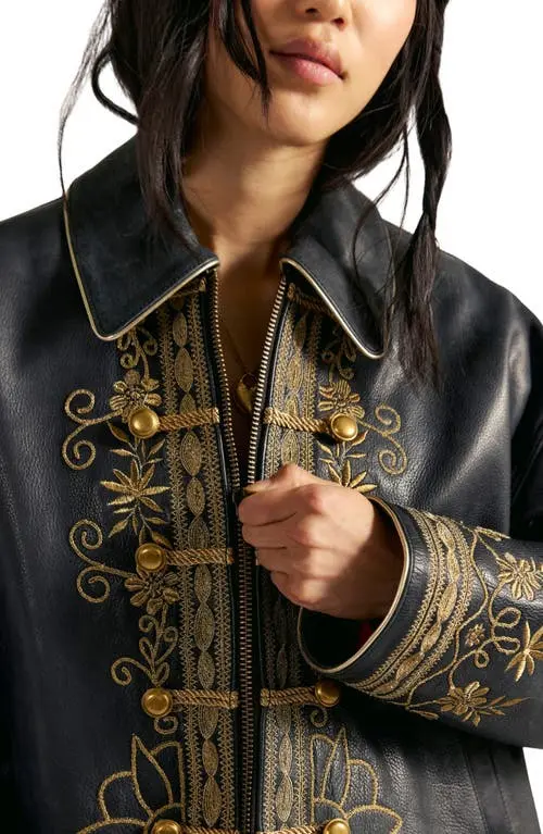 Free People Lana Embroidered Leather Jacket