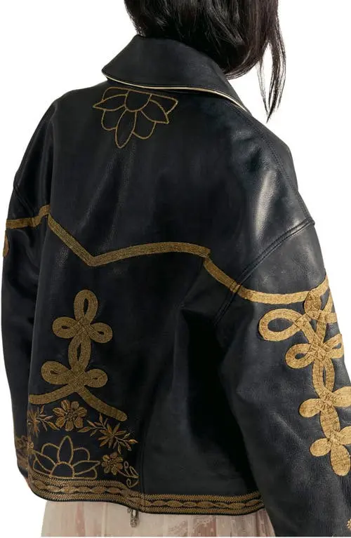 Free People Lana Embroidered Leather Jacket