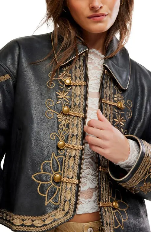 Free People Lana Embroidered Leather Jacket