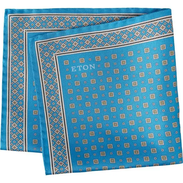 Eton Geometric Print Silk Twill Pocket Square - Blue