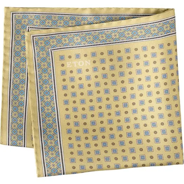 Eton Geometric Print Silk Twill Pocket Square - Light Yellow