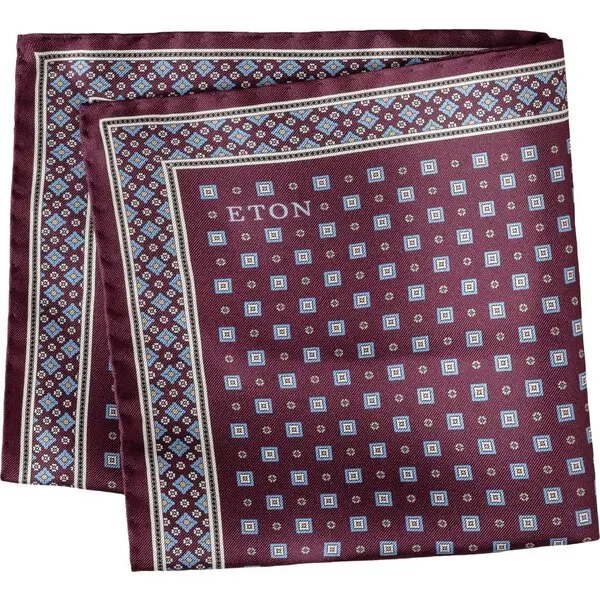 Eton Geometric Print Silk Twill Pocket Square - Red
