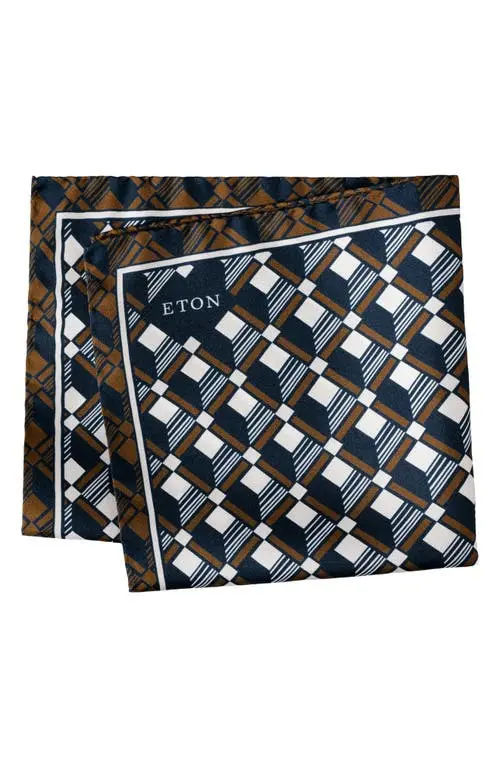 Eton Geometric Print Silk Twill Pocket Square - Navy