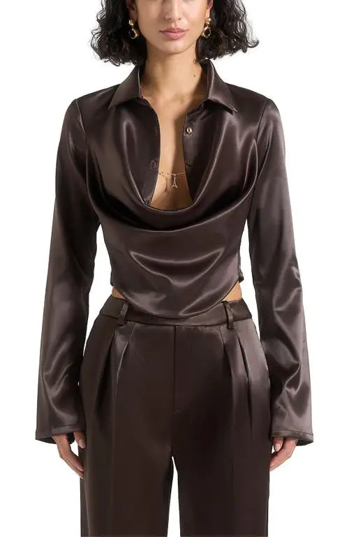 Manière De Voir Maniere De Voir Satin Cowl Neck Shirt With Chain Detail
