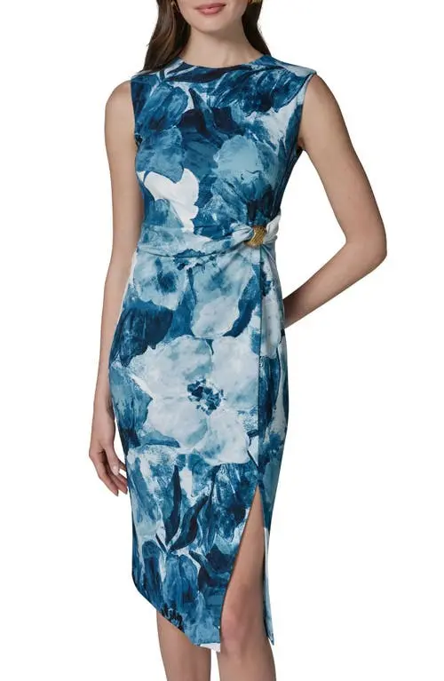 Donna Karan New York Floral Gathered Waist Midi Dress - Nightfall Multi