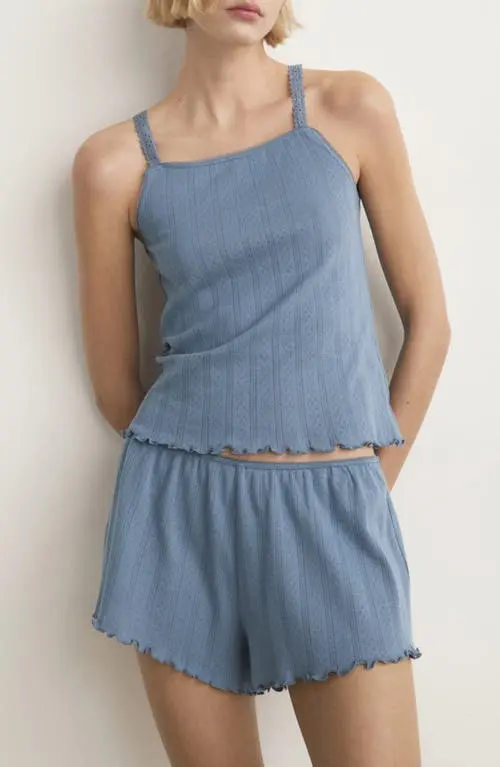 Mango Cotton Pointelle Lace Trim Camisole - Indigo Blue