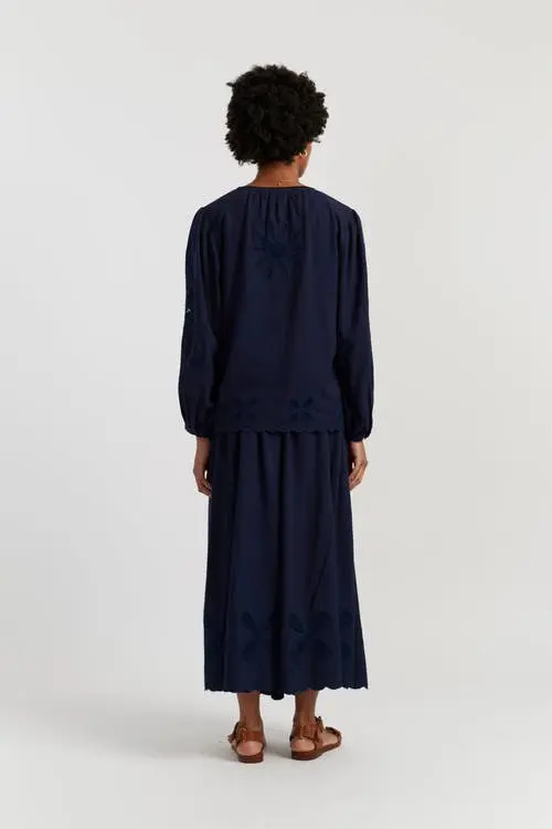Chinti & Parker Linen-blend Broderie Blouse - Blue