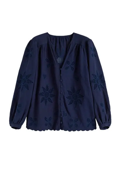 Chinti & Parker Linen-blend Broderie Blouse - Blue