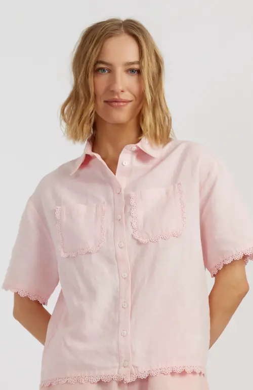 Chinti & Parker Linen-blend Scallop Edge Shirt - Light Pink