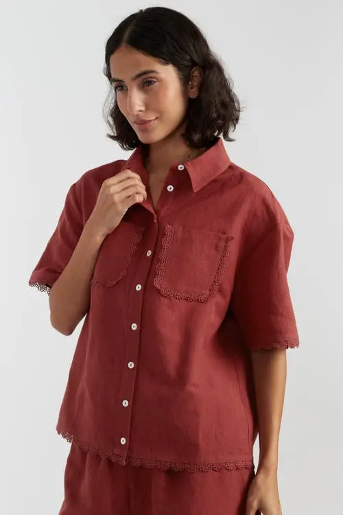 Chinti & Parker Linen-blend Scallop Edge Shirt - Sienna