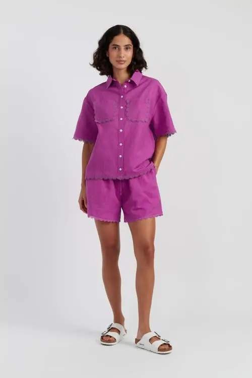 Chinti & Parker Linen-blend Scallop Edge Shorts - Magenta