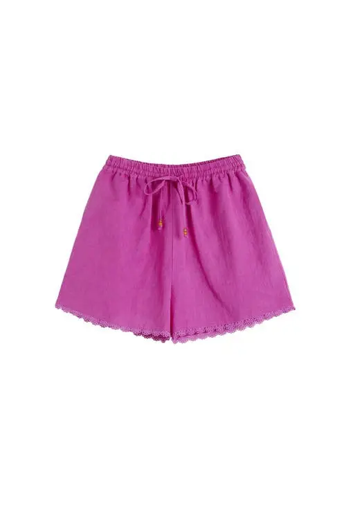 Chinti & Parker Linen-blend Scallop Edge Shorts - Magenta