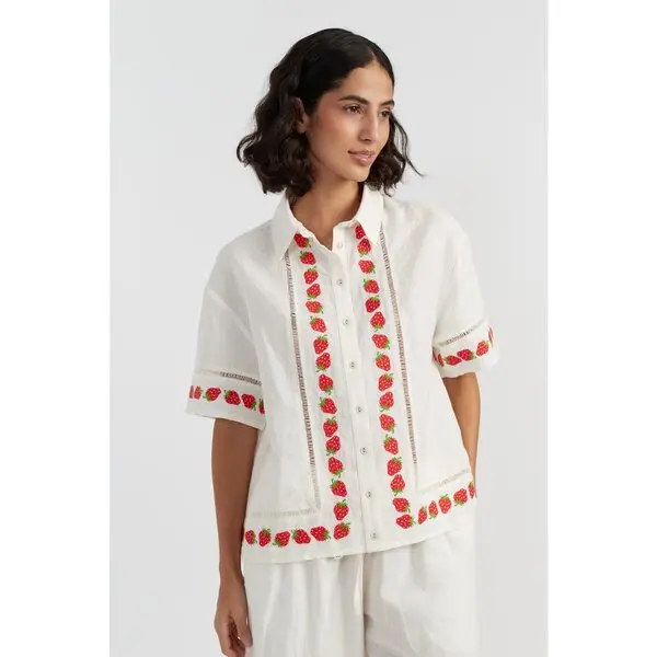 Chinti & Parker Linen-blend Strawberry Shirt - Cream