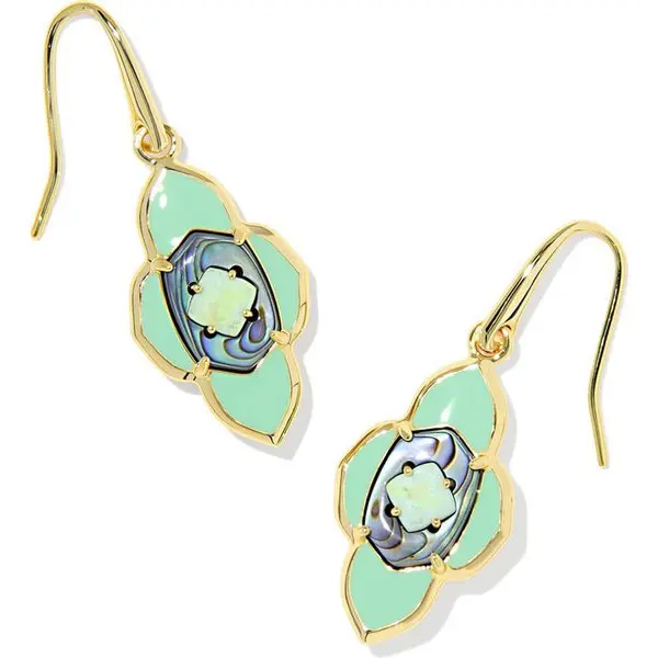Kendra Scott Abbie Medallion Small Drop Earrings - Gold Abalone Sea Green Mix