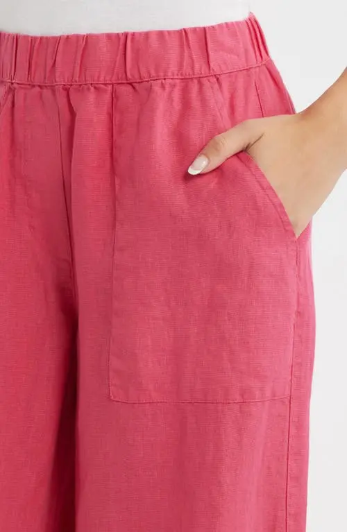 Frank & Eileen Patch Pocket Pull-on Linen Wide Leg Pants