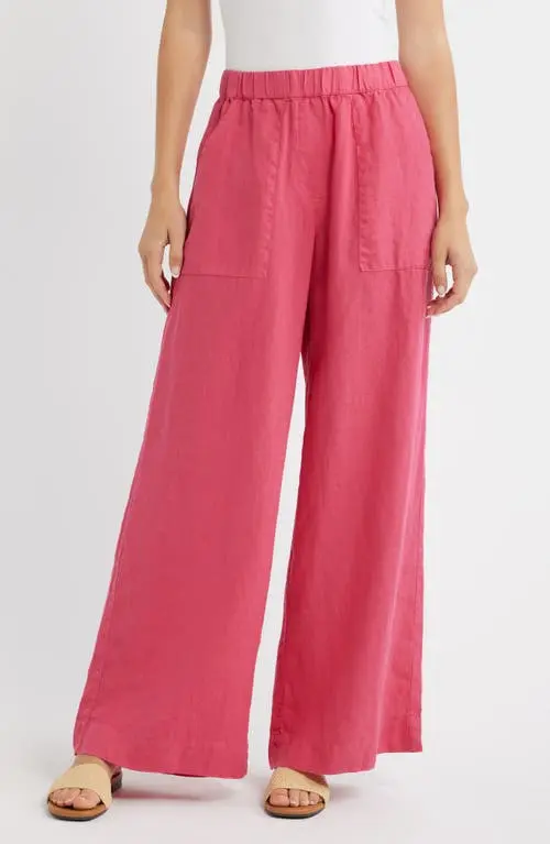 Frank & Eileen Patch Pocket Pull-on Linen Wide Leg Pants - Raspberry