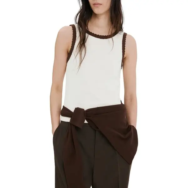 Mango Scalloped Crochet Trim Tank - Ecru