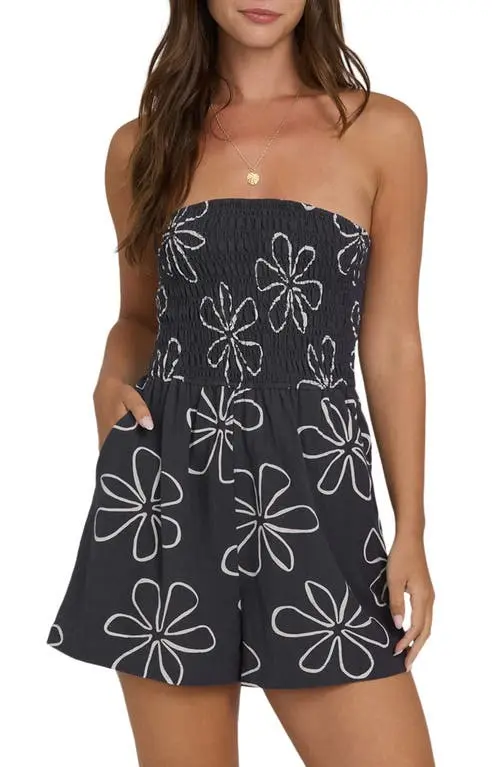 BILLABONG Vacay All Day Strapless Printed Romper - Black Sands
