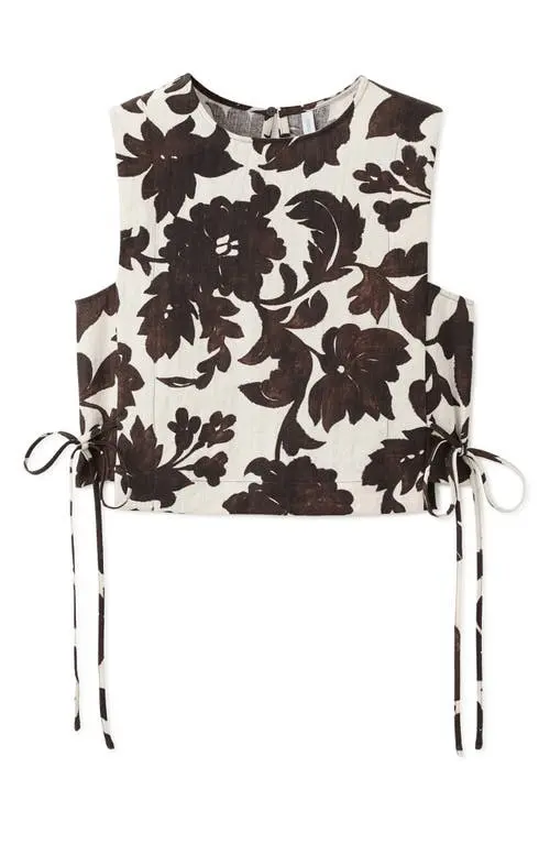 Mango Floral Side Ruched Crop Top