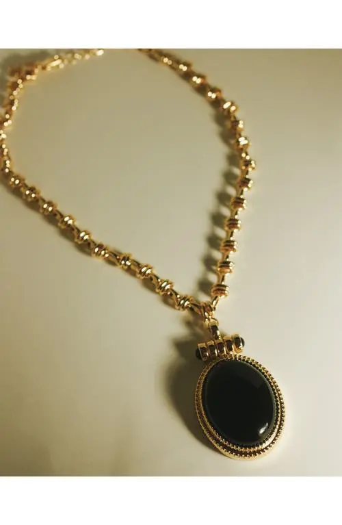 LUV AJ Black Agate Pendant Necklace
