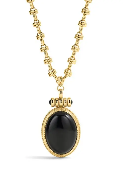 LUV AJ Black Agate Pendant Necklace - Gold