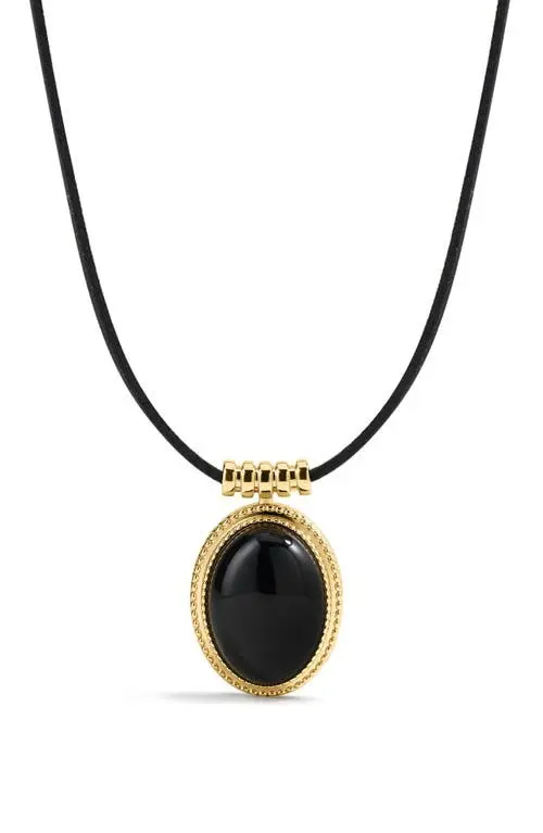 LUV AJ Midnight Mesa Black Agate Pendant Necklace - Gold