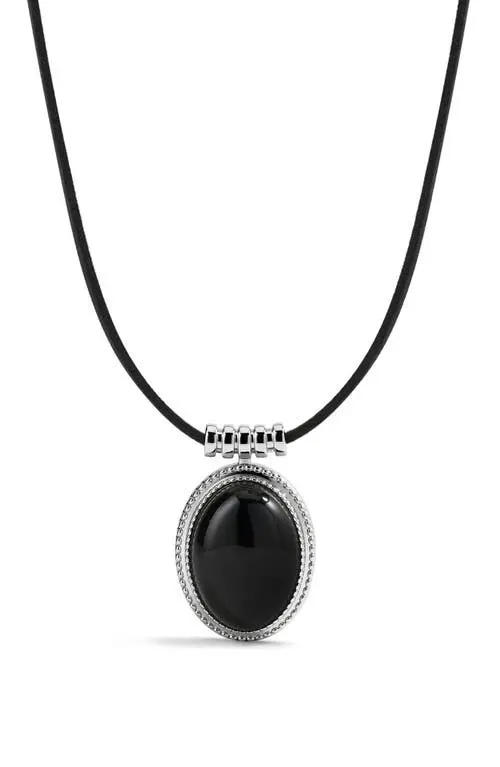 LUV AJ Midnight Mesa Black Agate Pendant Necklace - Silver