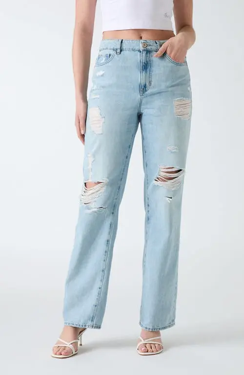 Guess Distressed High Waist Straight Leg Jeans