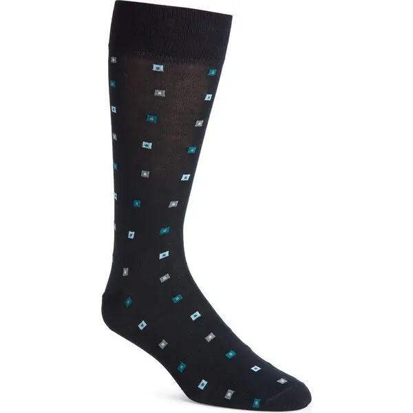 Nordstrom Geometric Pattern Cotton Blend Dress Socks - Navy