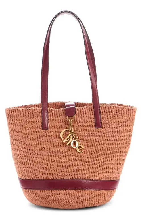 Chloé Woven Straw Tote With Leather Trim And Charms