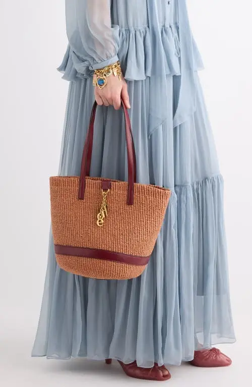Chloé Woven Straw Tote With Leather Trim And Charms