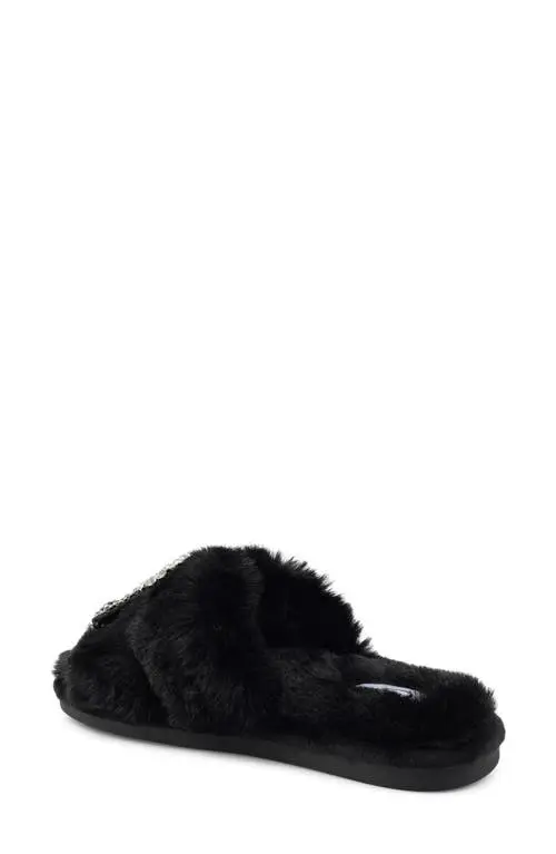 CANDIE'S Franney Bow Embellished Faux Fur Slipper - Black
