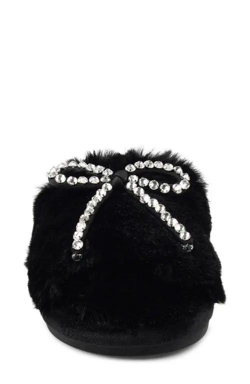 CANDIE'S Franney Bow Embellished Faux Fur Slipper - Black