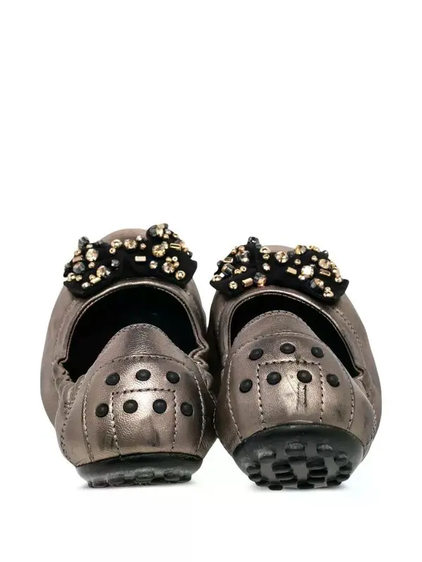 TOD'S Crystal-embellished Bow Ballet Flats