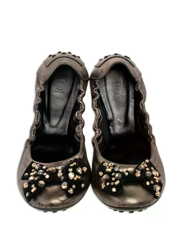 TOD'S Crystal-embellished Bow Ballet Flats