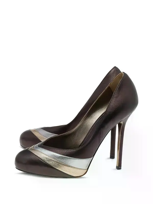 SERGIO ROSSI Leather Cap-toe Pumps - Brown