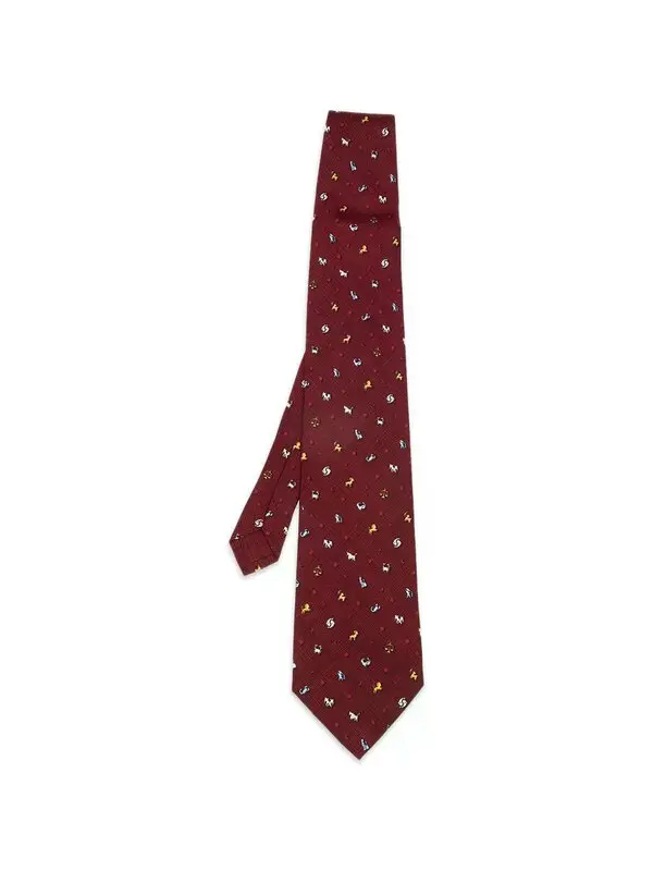 Dunhill Zodiac Print Neck Tie - Red