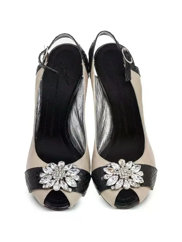 GIUSEPPE ZANOTTI Embellished Peep-toe Slingback Sandals - Neutrals