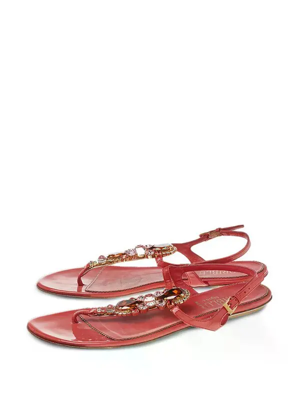LORIBLU Patent Leather Crystal Embellished Sandals - Orange