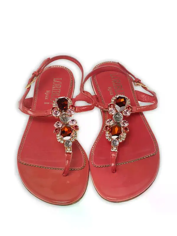 LORIBLU Patent Leather Crystal Embellished Sandals